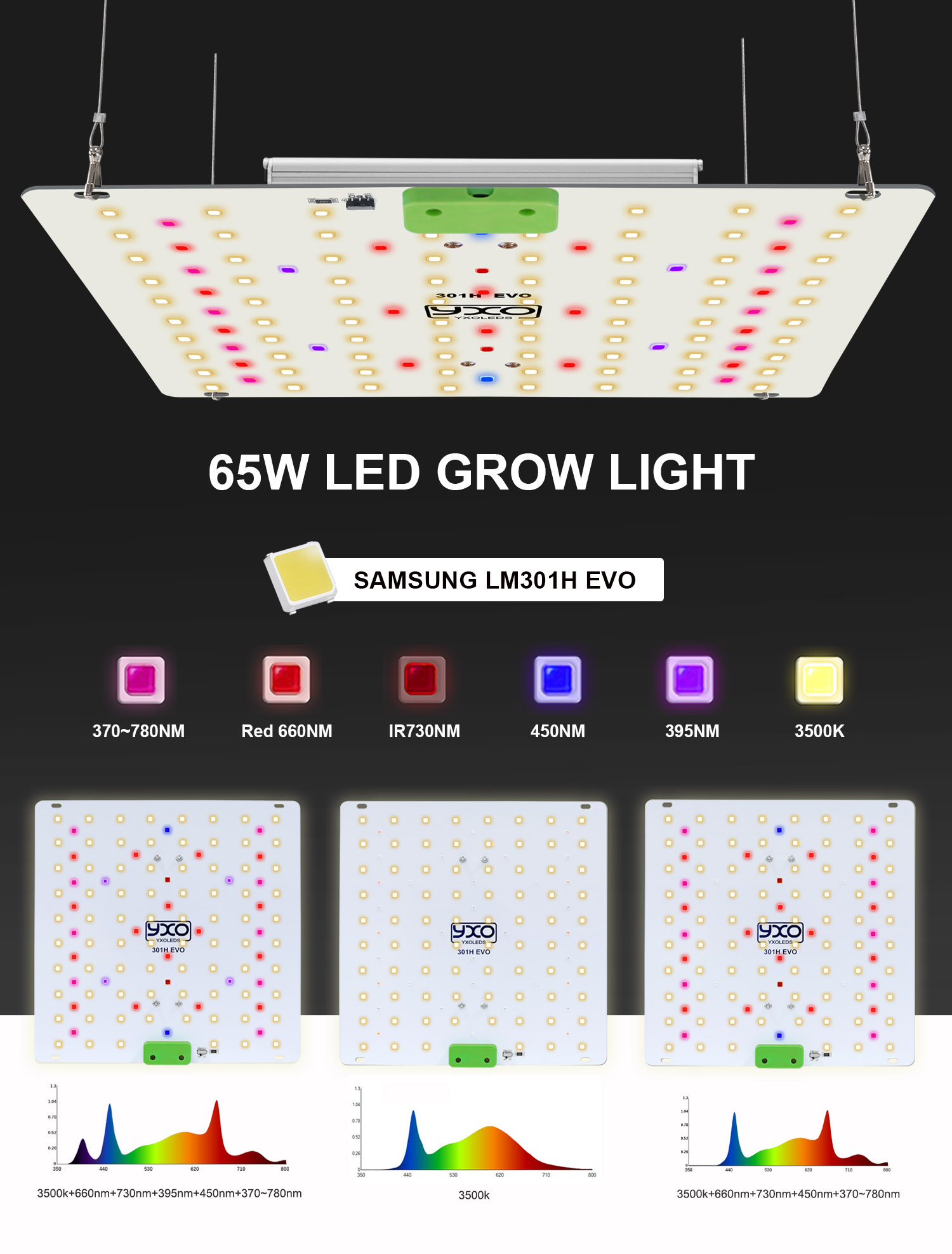 650W LED grow SamsungLM301H EVO dimmable full spectrum quantum board ...