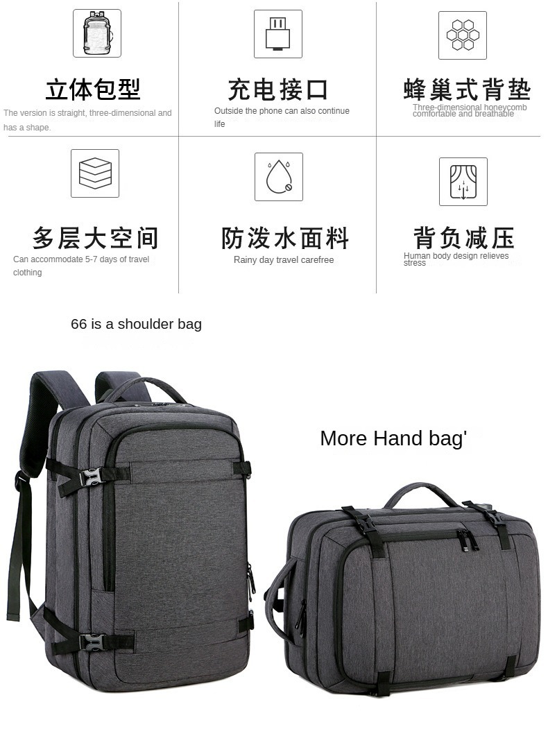 【40L Travel Backpack Men Waterproof】USB Port + Expandable Airplane Pass ...