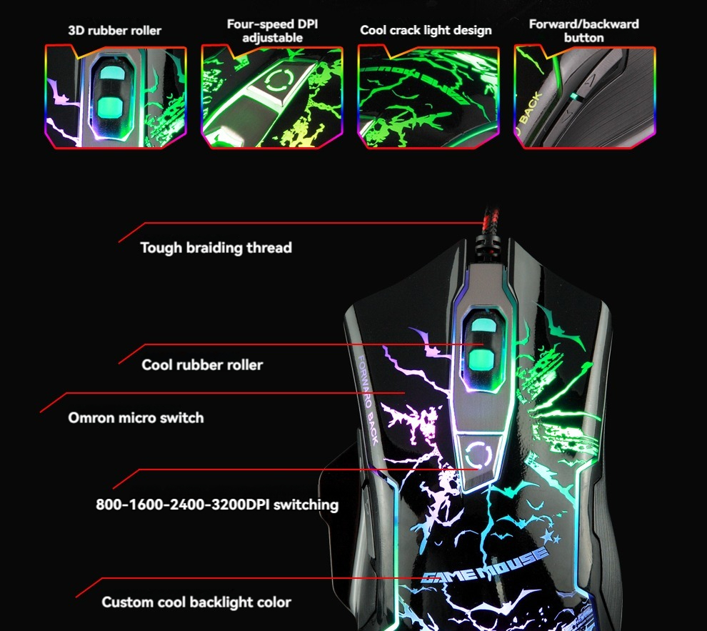 Computer Wired Mouse 6-Button Mobile Speed Adjustable Ergonomic Design ...