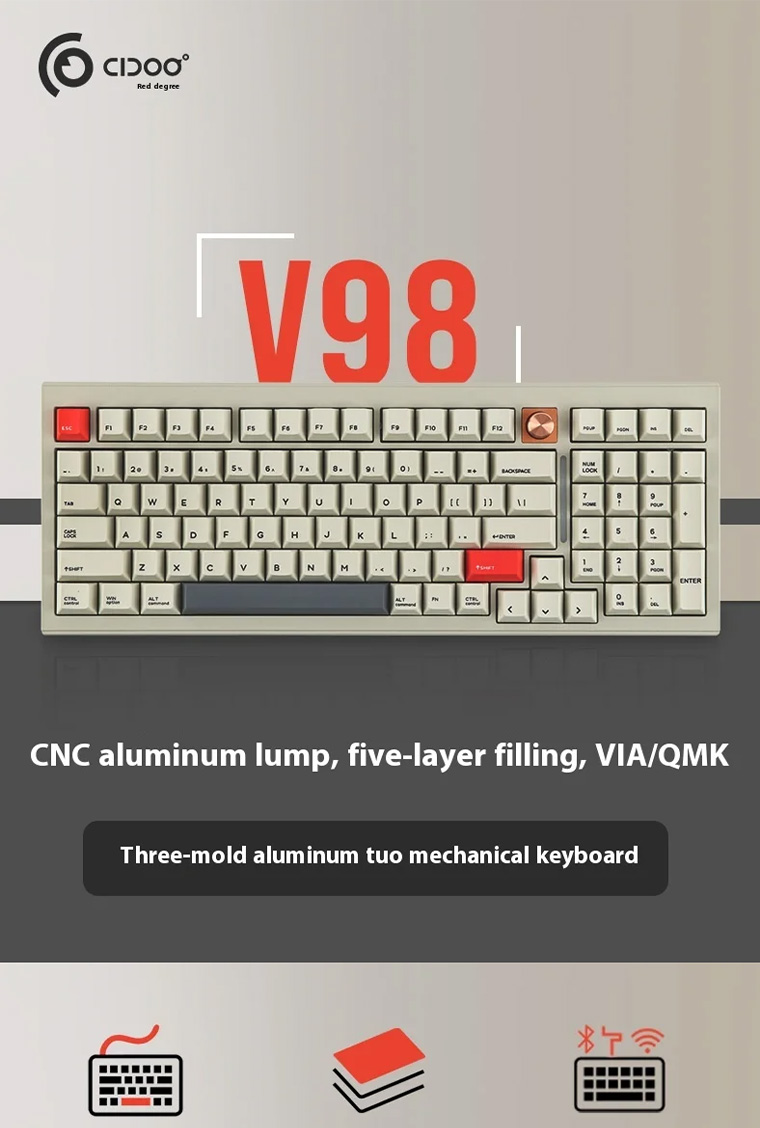 Cidoo V98 mechanical keyboard customized VIA aluminum lump RGB wireless ...