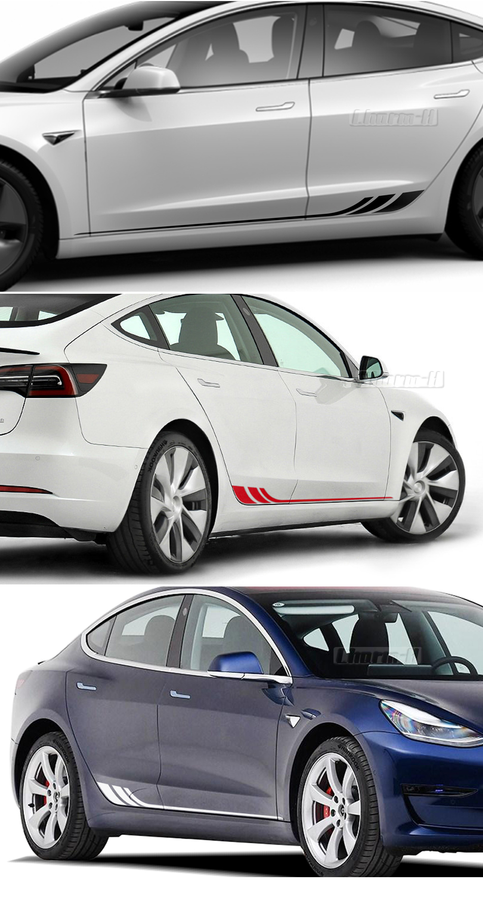 2pcs for Tesla Model 3 2017-2023 Car Racing Stripes Decals Door Side ...