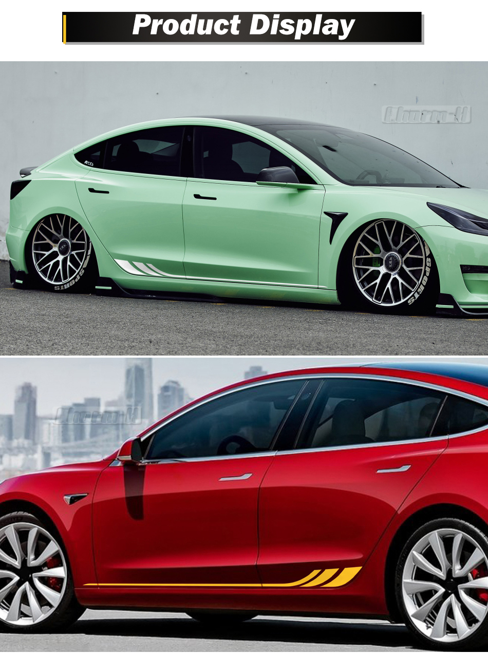 2pcs for Tesla Model 3 2017-2023 Car Racing Stripes Decals Door Side ...