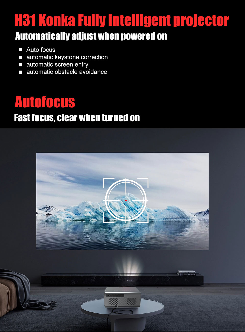 KONKA 4K Android Projector 2+32G Auto Focus Portable HDMI Laptop ...