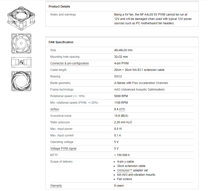 Noctua NF-A4x20 40mm CPU Cooler Fan 12V 5V PWM/FLX CPU Cooling Fan ...