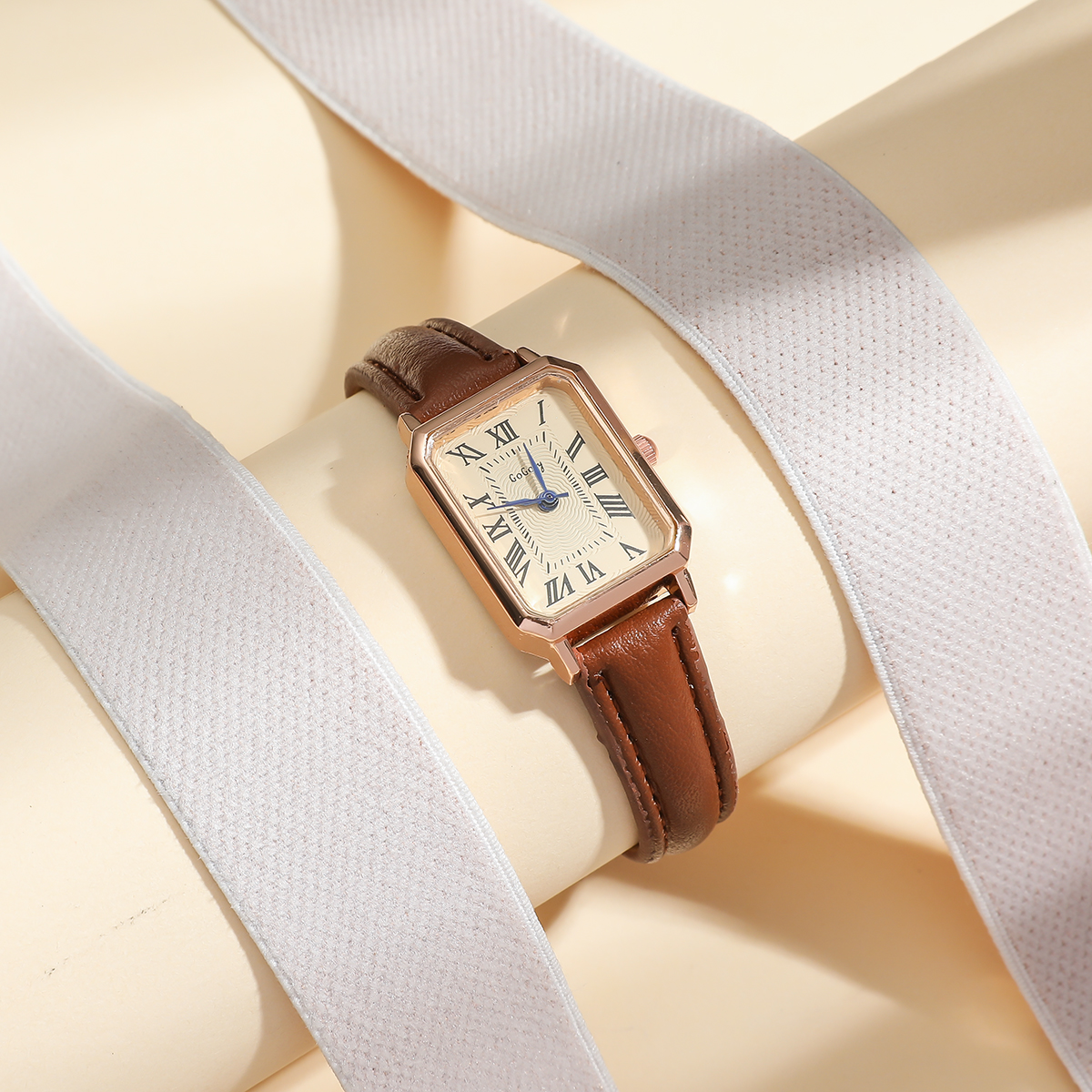Vintage small dial women's watch niche high-grade leather small square ...