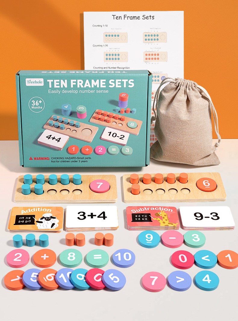Montessori Ten Frame with Wooden Counting Pegs - Early Math Learning ...
