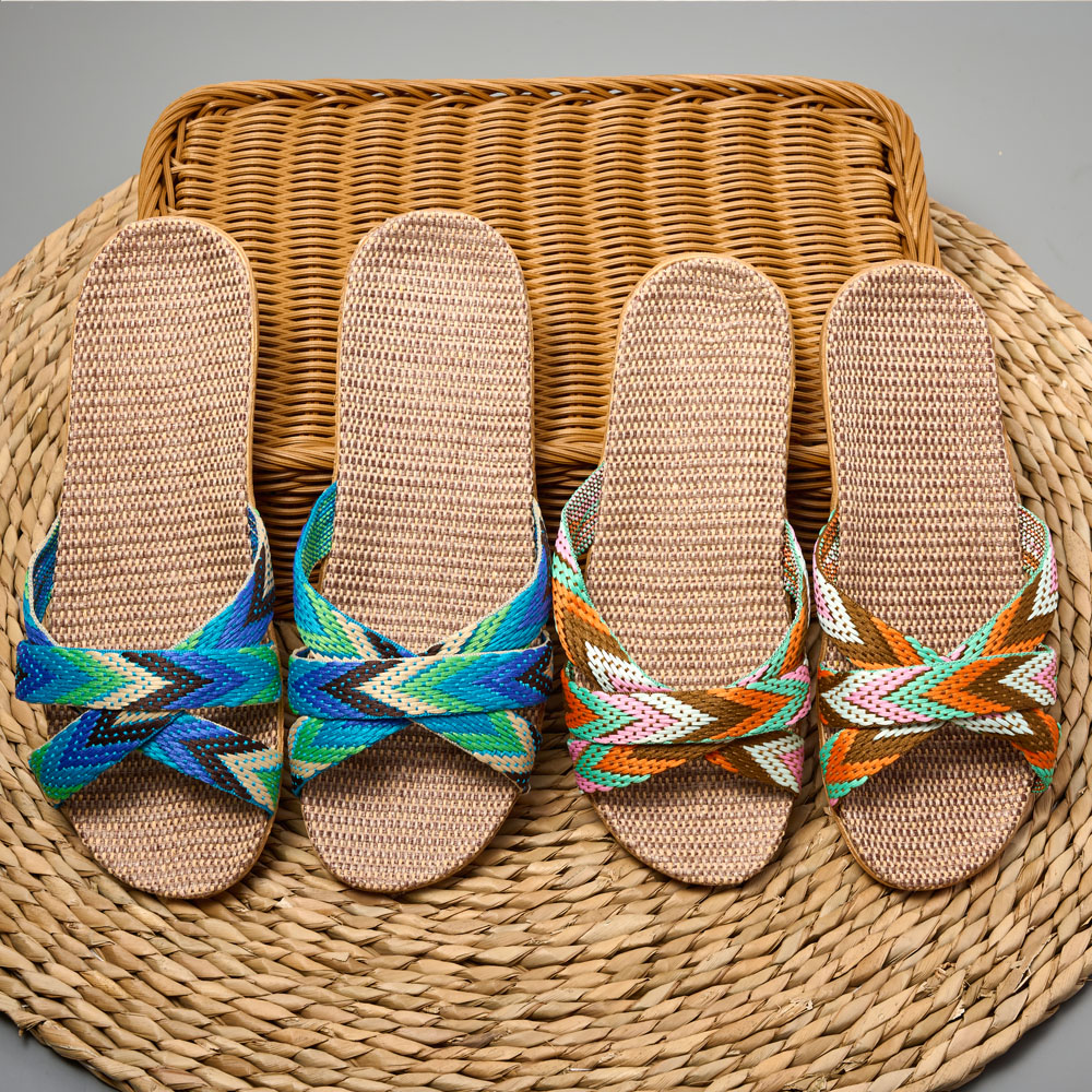 Women Linen Slippers Lightweight Indoor Slippers Anti-Slip Home Couple ...