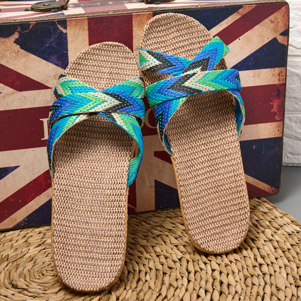 Women Linen Slippers Lightweight Indoor Slippers Anti-Slip Home Couple ...