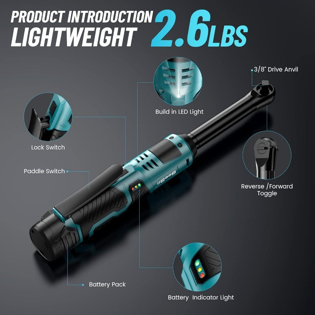 40Ft-lbs 54N.m Seesii Cordless 3/8" Long Neck Ratchet Wrench 6 ...