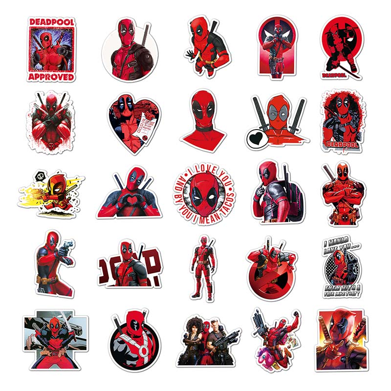 50pcs Disney Marvel Deadpool Stickers DIY Laptop Notebook Suitcase ...