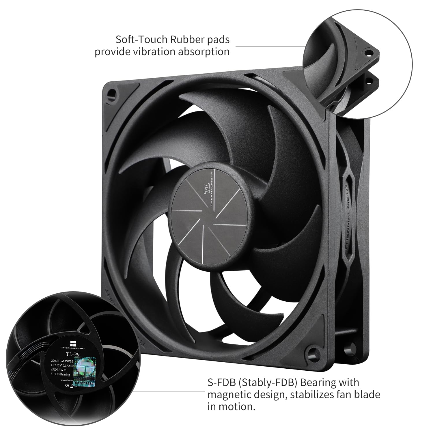 Thermalright TL-P9-S ARGB Black 92mm CPU Fan Computer Chassis Fan Quiet 2200RPM Speed 4PIN PWM ...