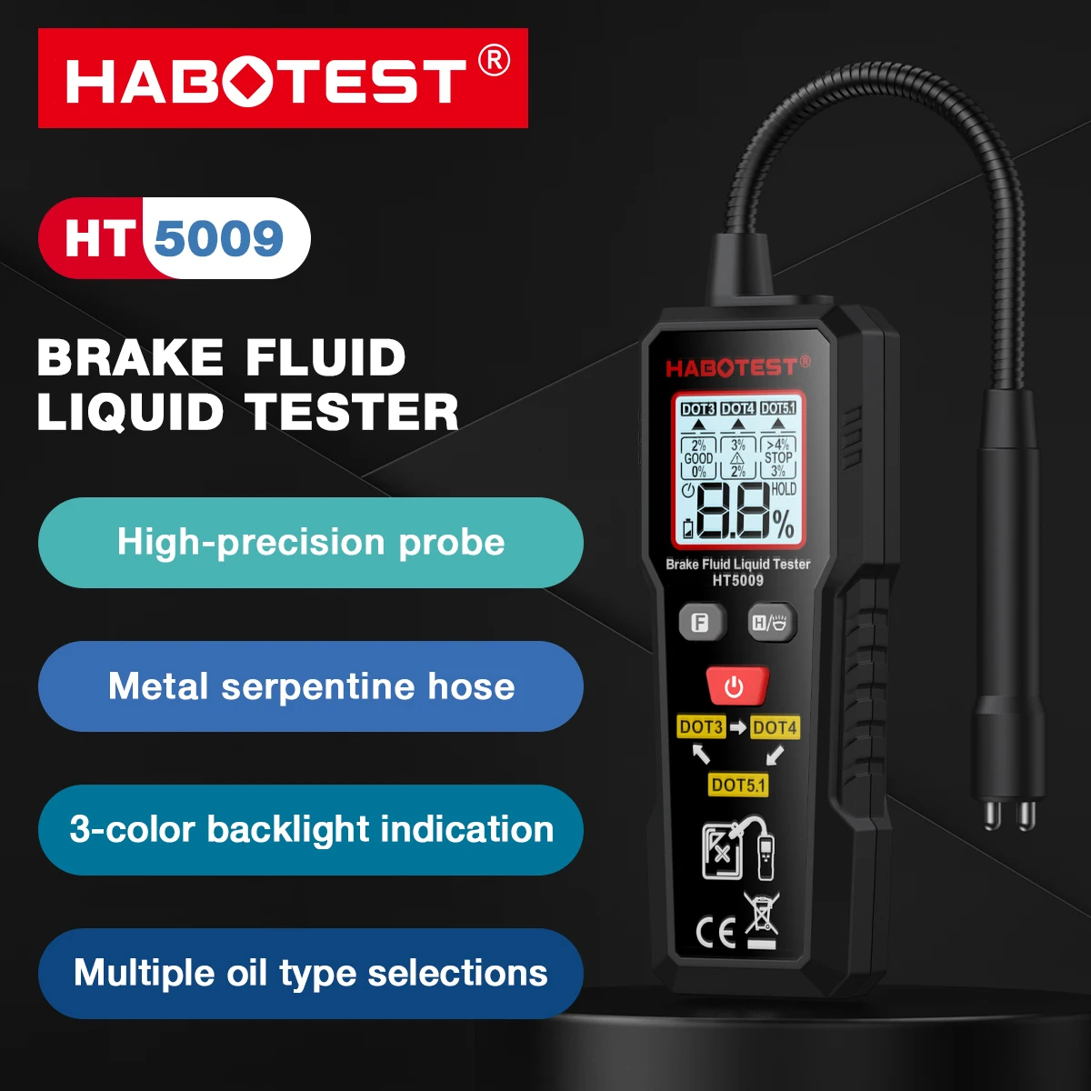 HT5009 Brake Fluid Tester Digital Auto Brake Liquid Oil Detector Tool ...
