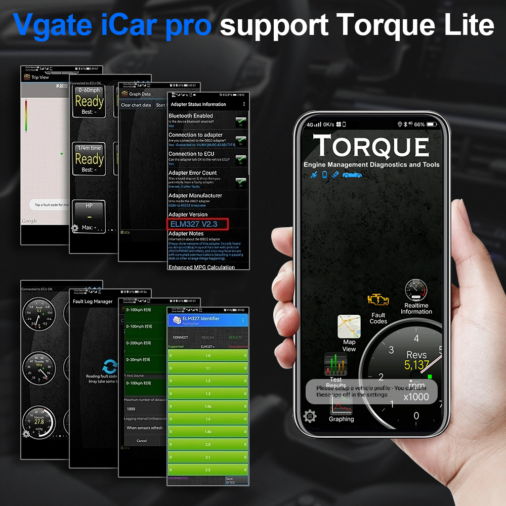 Vgate iCar Pro ELM327 V2.3 Bluetooth Car Scanner OBDII iOS Android WiFi ...