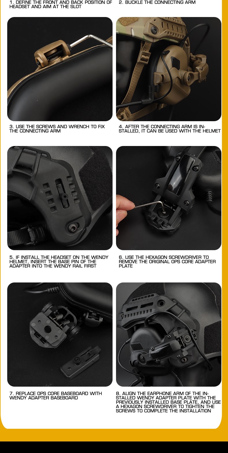 WOSPORT Pickup noise-cancelling Tactical headphone Helmet accessories Guide adaptor Kit can be ...