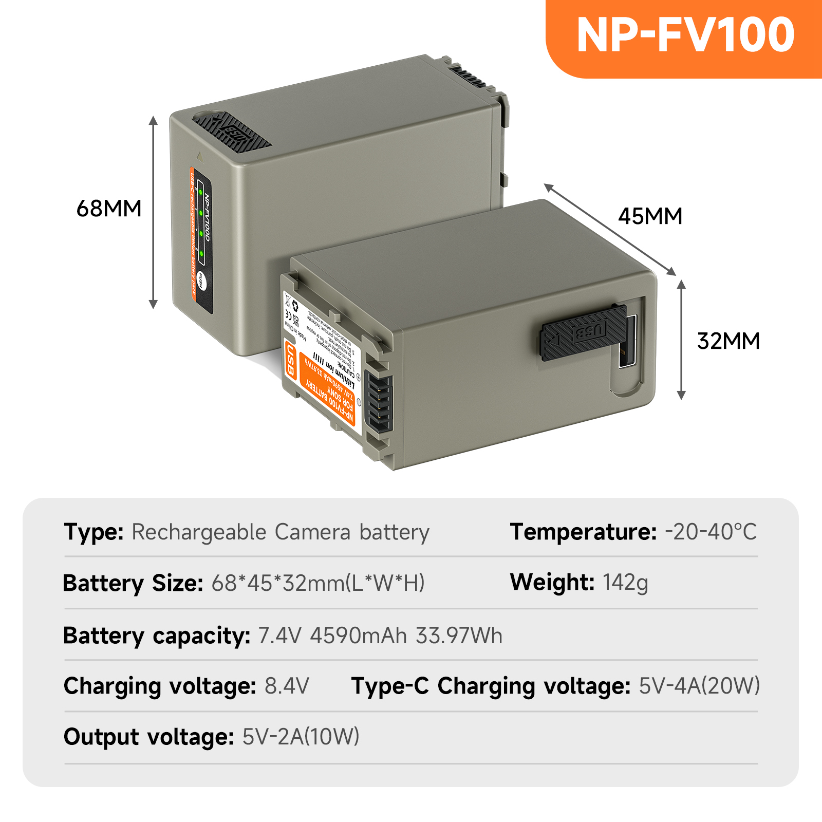 Cityork NP-FV100 NP FV30 FV50 FV70 FV100A Rechargeable Battery With USB Type-C interface Fast ...