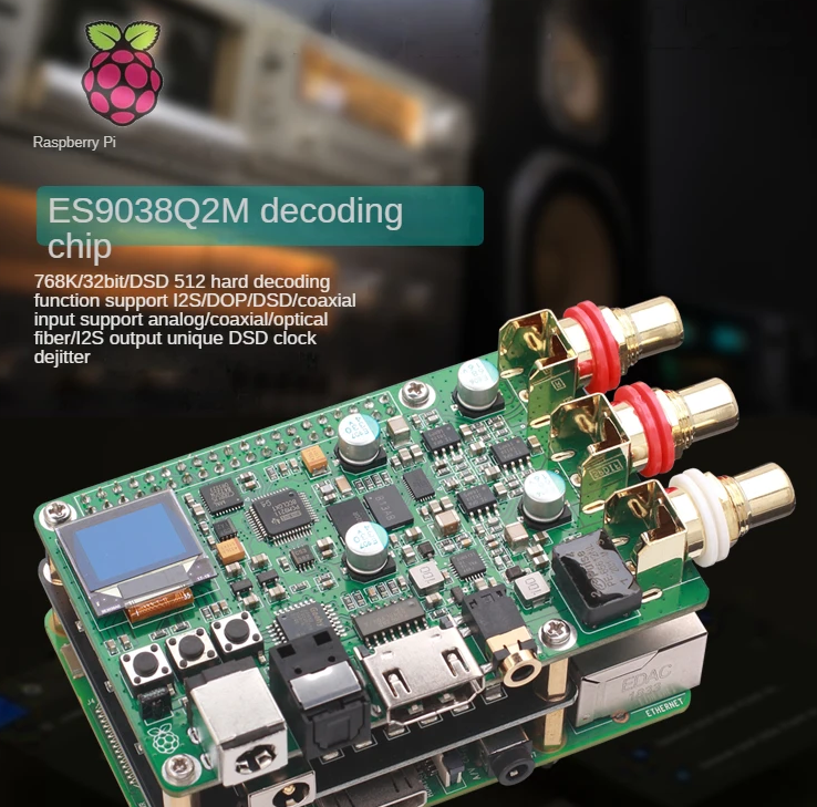 ⭐Raspberry Pi ES9038Q2m DAC audio decoder board HIFI coaxial fiber I2S analog 3B+4B 768K 32Bit ...