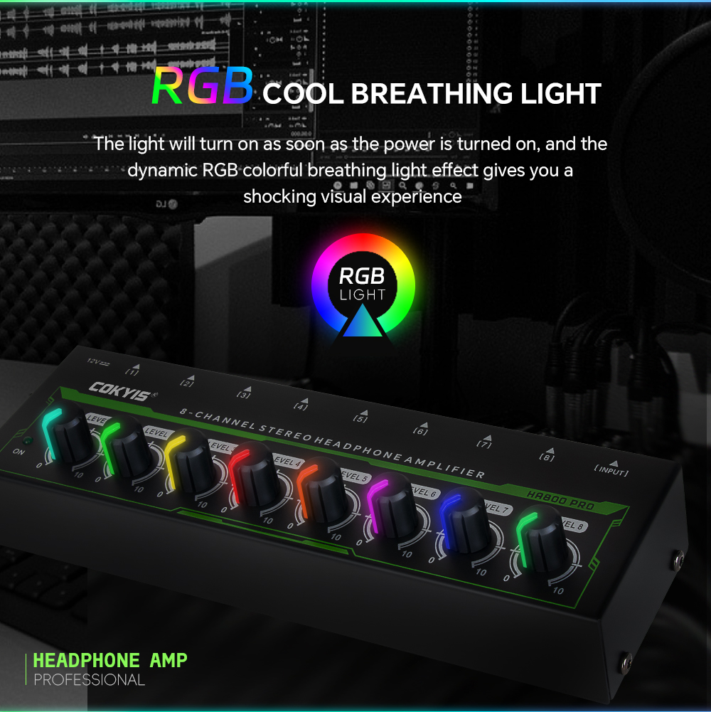 HA800 PRO 8 Channel Mini Headphone Amplifier RGB Ultra Compact Stereo ...