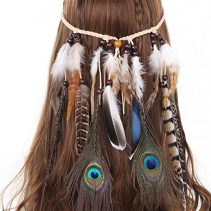 Bohemian Feather Hair Band Peacock Feather Tassel Hair Band Famous ...