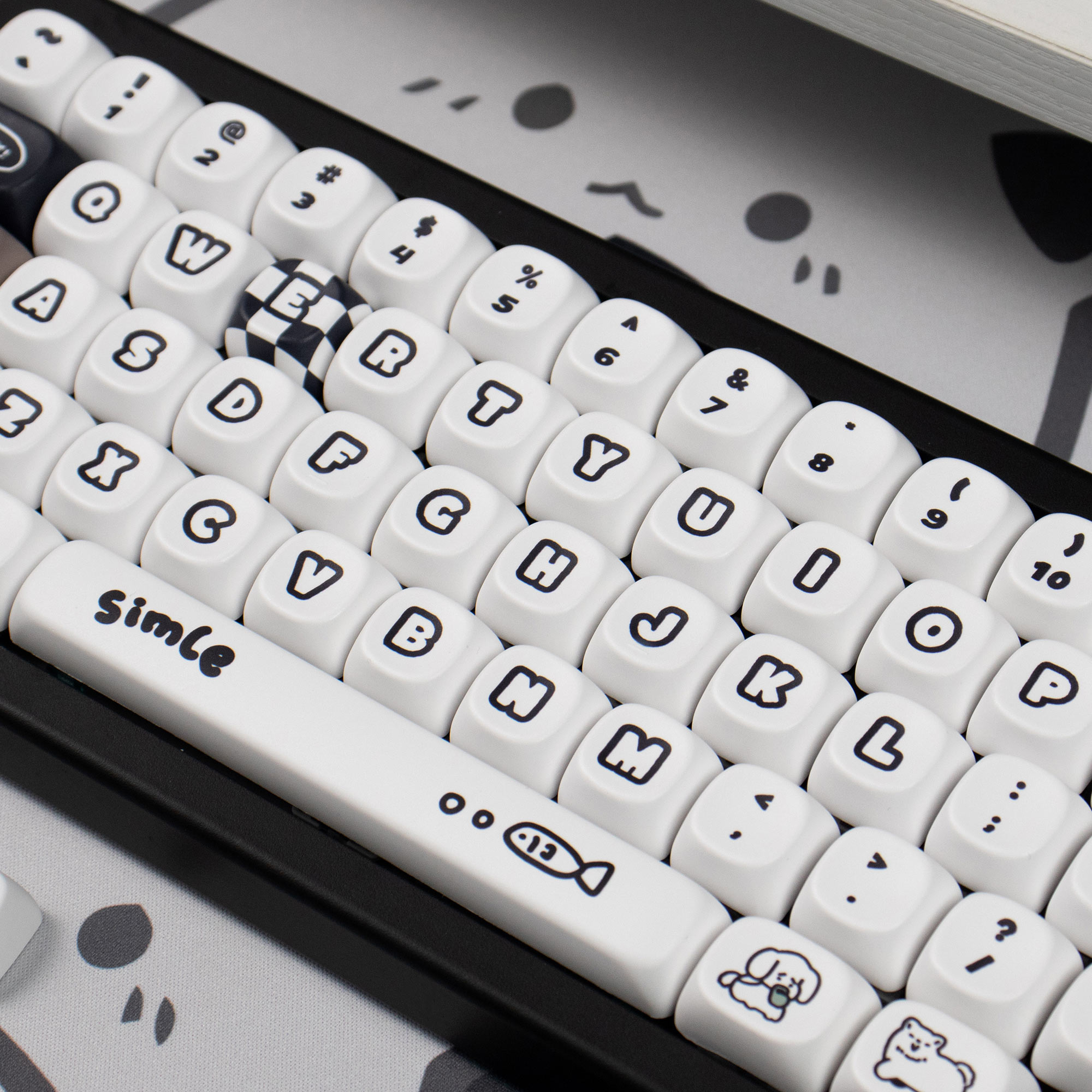BOW Black White English German Keycaps MOA Profile Round cute keycaps ...
