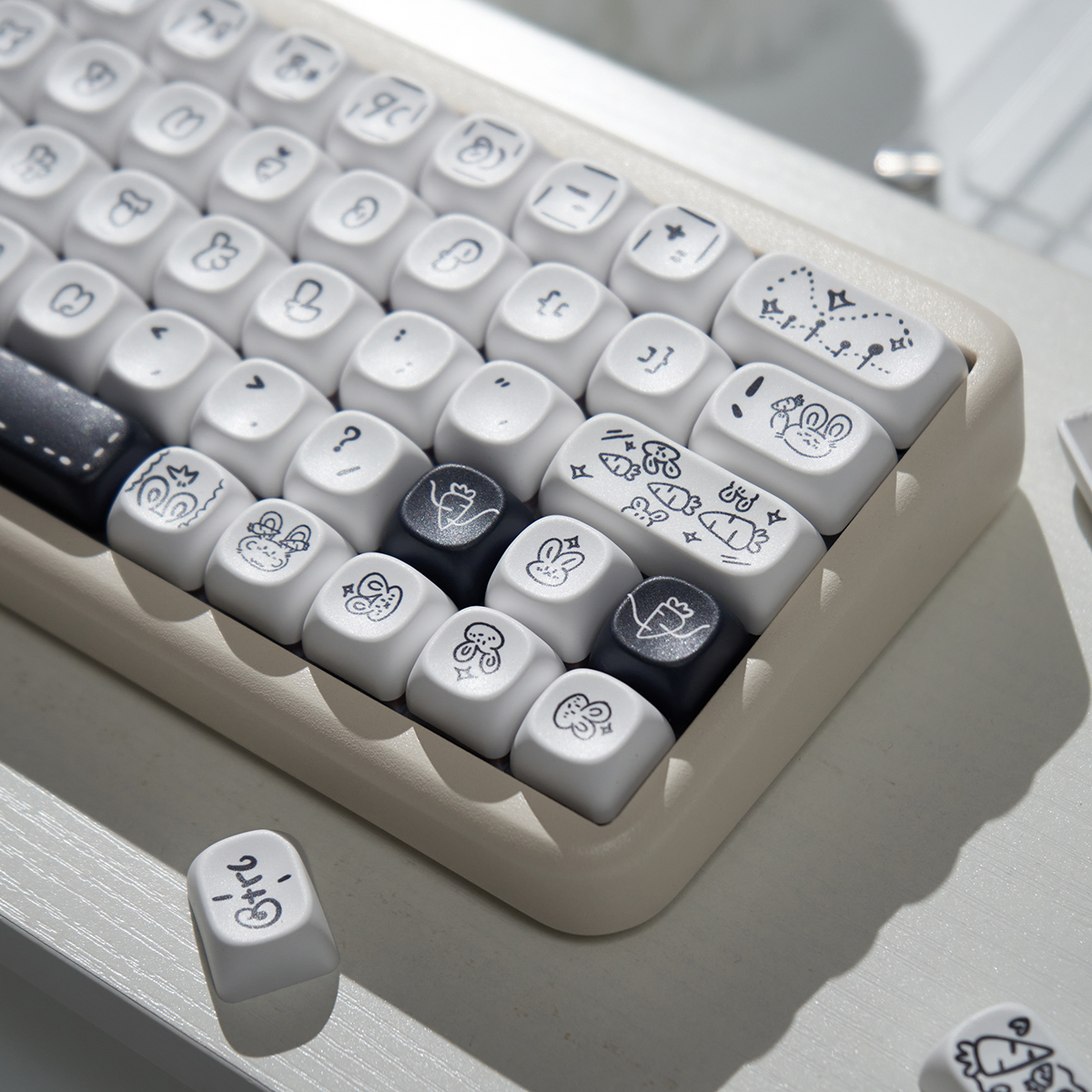 BOW Black White English German Keycaps MOA Profile Round cute keycaps ...