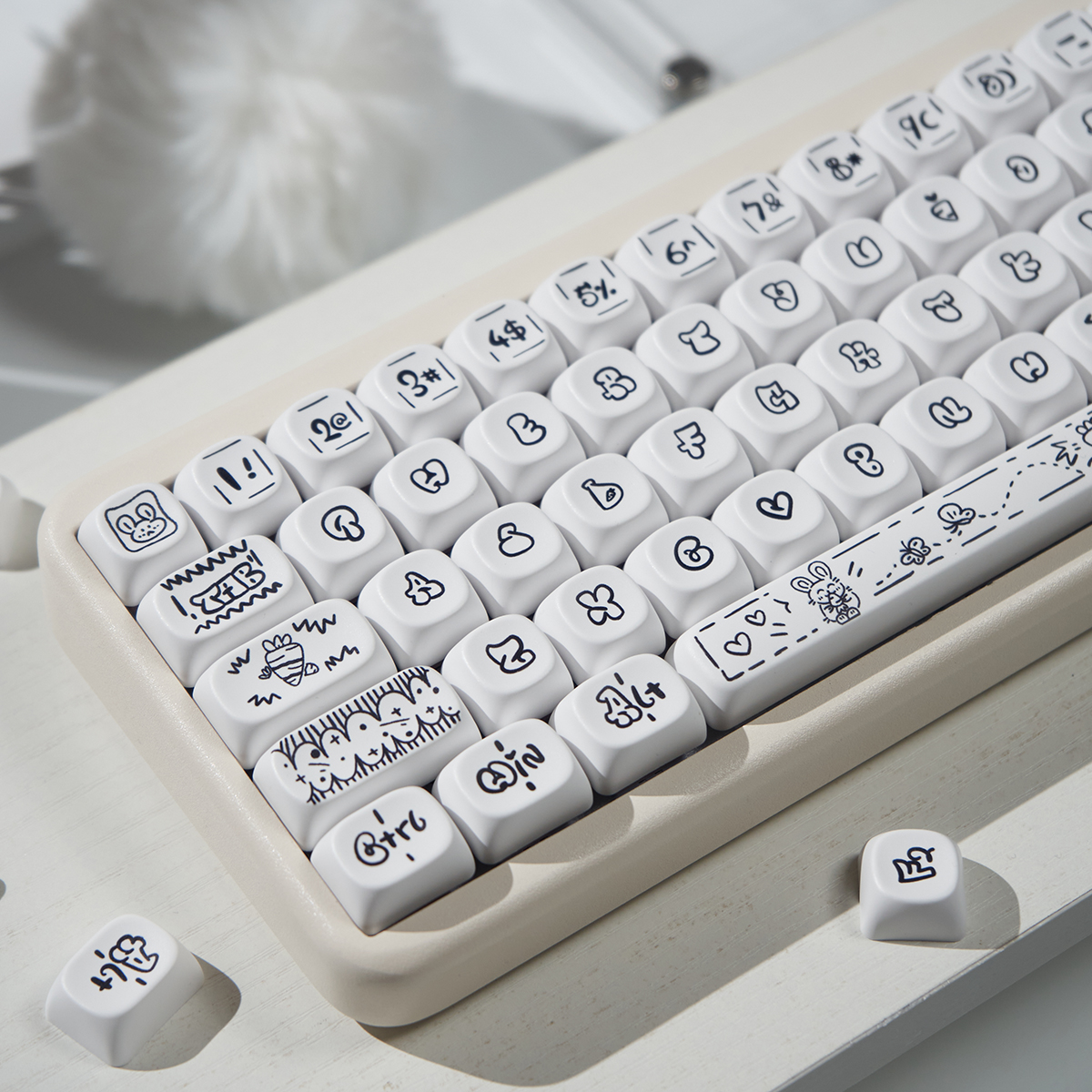 BOW Black White English German Keycaps MOA Profile Round cute keycaps ...