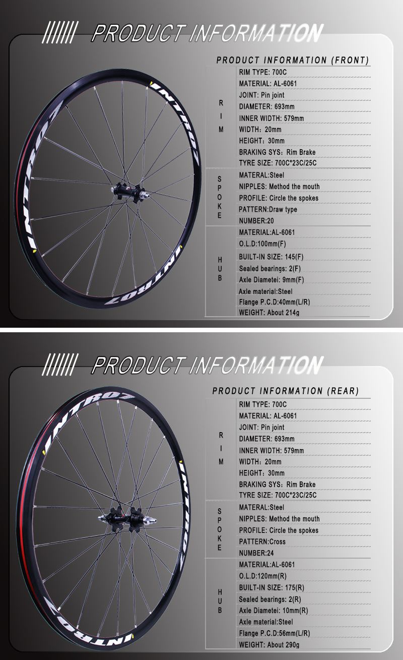 INTRO7 Fixie Wheel Set 20-24H Front and Rear Wheelset Single Speed ...