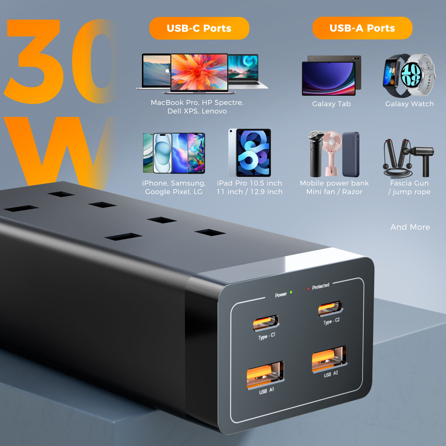 TESSAN Extension Plug Extension Cord Power Strip with USB, Power Socket ...