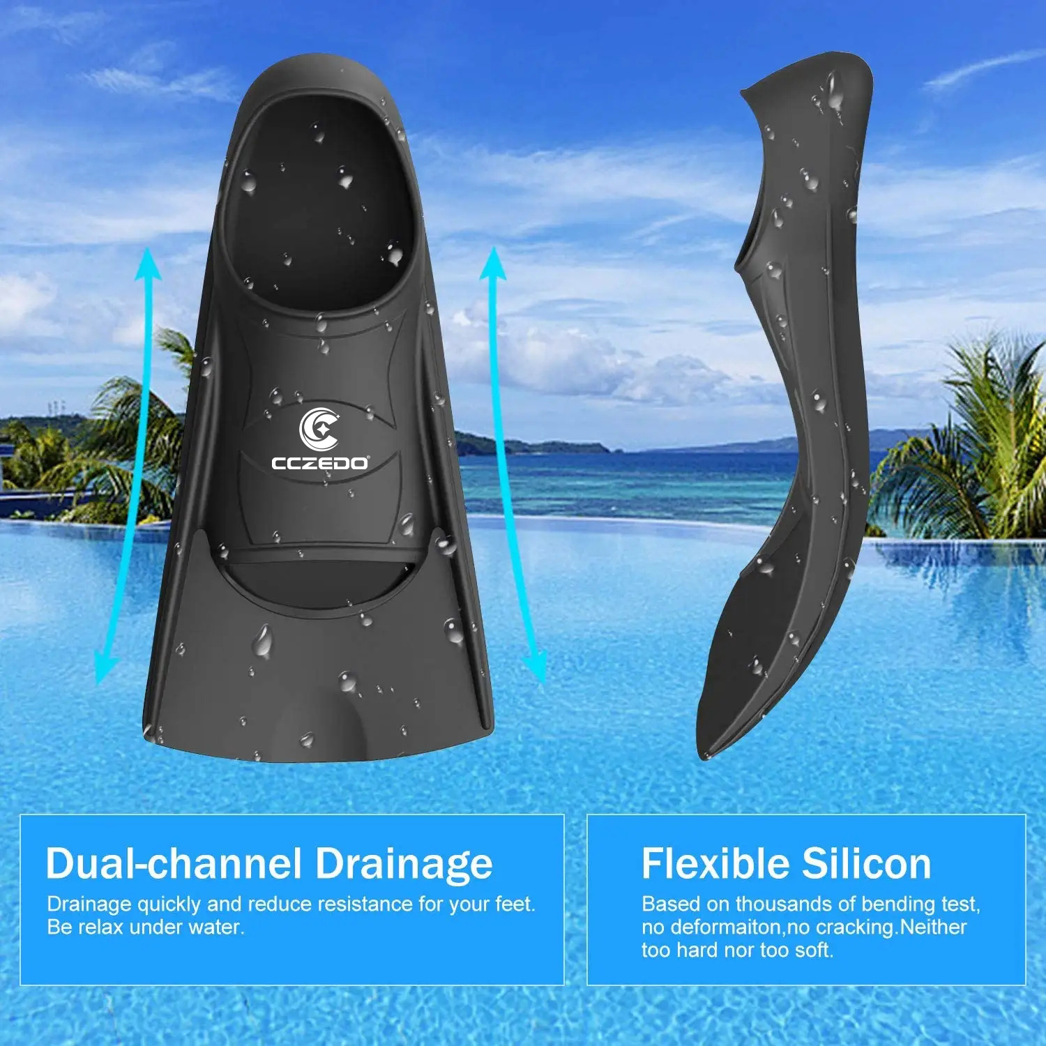 CCZedo Professional Swimming Flippers Short Foot Poof Children's Diving ...