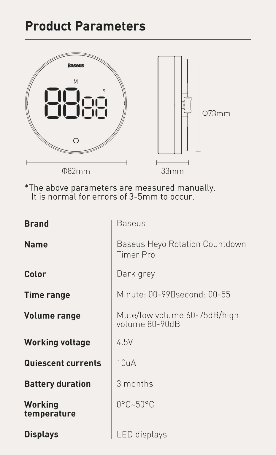 Baseus LED Digital Kitchen Timer Manual Countdown Kitchen Timer ...