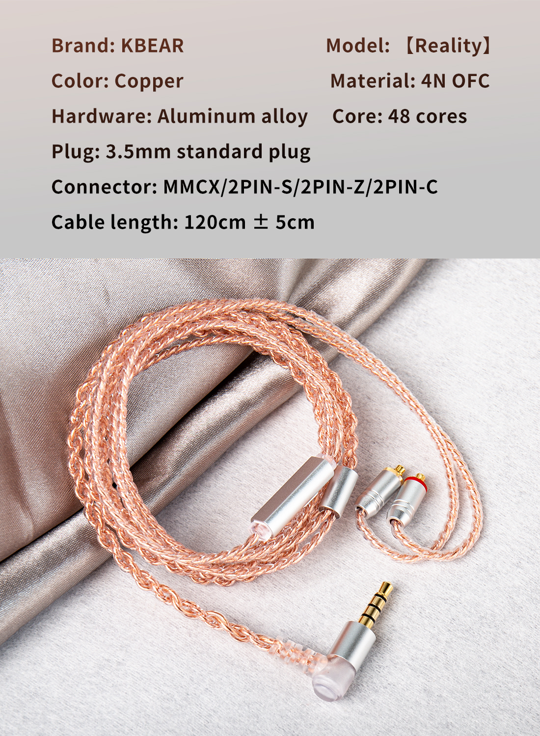KBEAR 2PIN MMCX QDC TFZ IEM Cable 4-Core Pure Copper Earphone ...