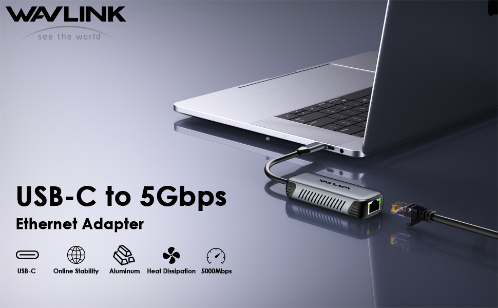 WAVLINK USB C to Ethernet Adapter 5Gbps, Driver-free RJ45 Gigabit ...