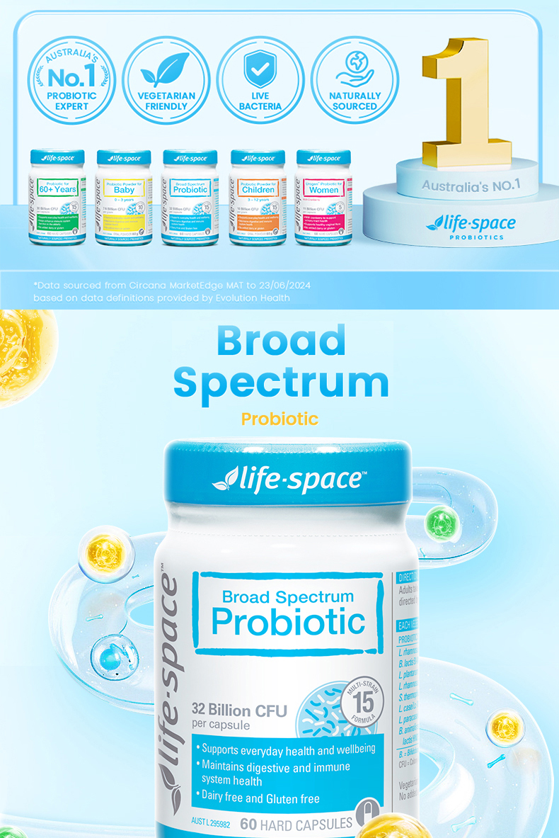 [Digestive Health] Life Space Probiotic Broad Spectrum Supplement 60 Caps*2 15in1 probiotic ...