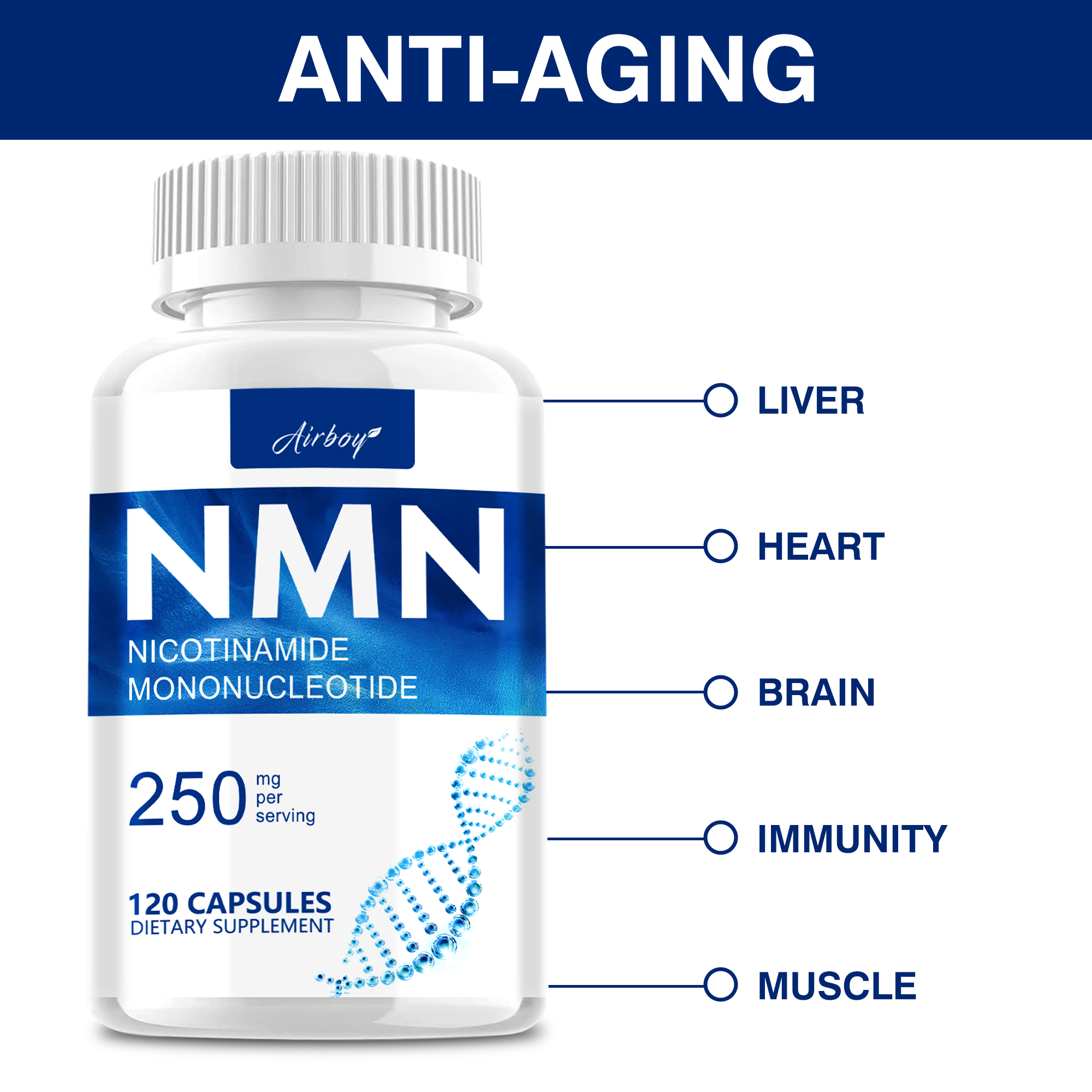 NMN 250mg Capsules (100% Vegan) 30/60/120 Capsules Anti-Aging Beauty Nicotinamide Mononucleotide ...