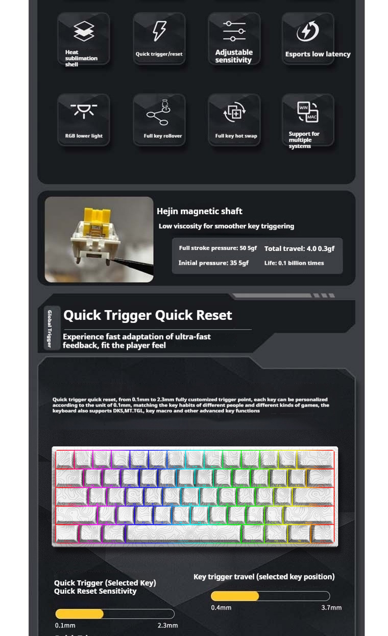 Black iron cow YK61 Wired adjustable key path magnetic axis mechanical ...