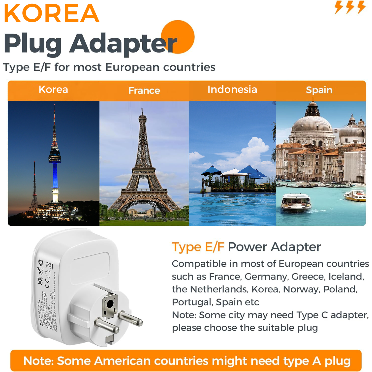 TESSAN Malaysia to Korea Adapter ID European Travel Adapter Korea Plug ...