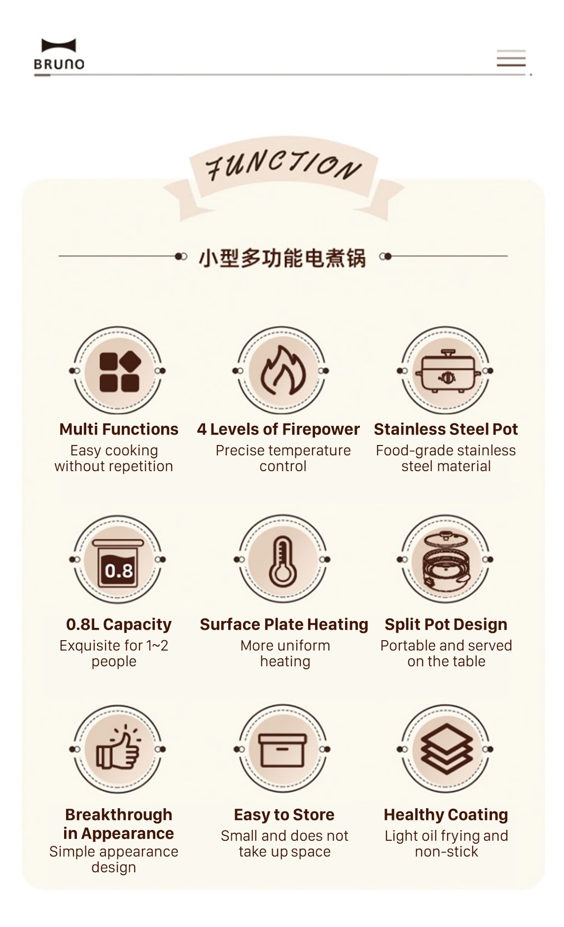 BRUNO Mini Multi-Function Pot Foldable Electric Cooker Electric Steamer ...