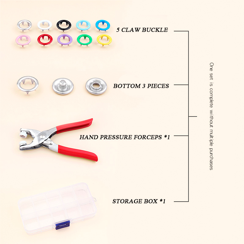 100 Sets 10 Colors Button Plier Tool Metal Snap Button Plier Set ...