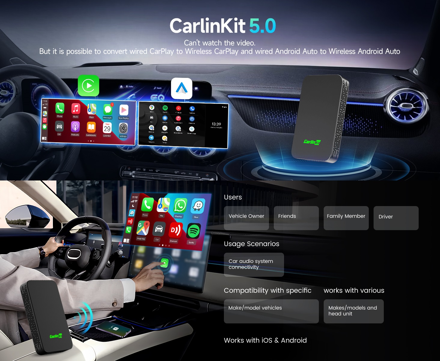 Carlinkit 5.0 apple carplay wireless adapter android auto wireless ...