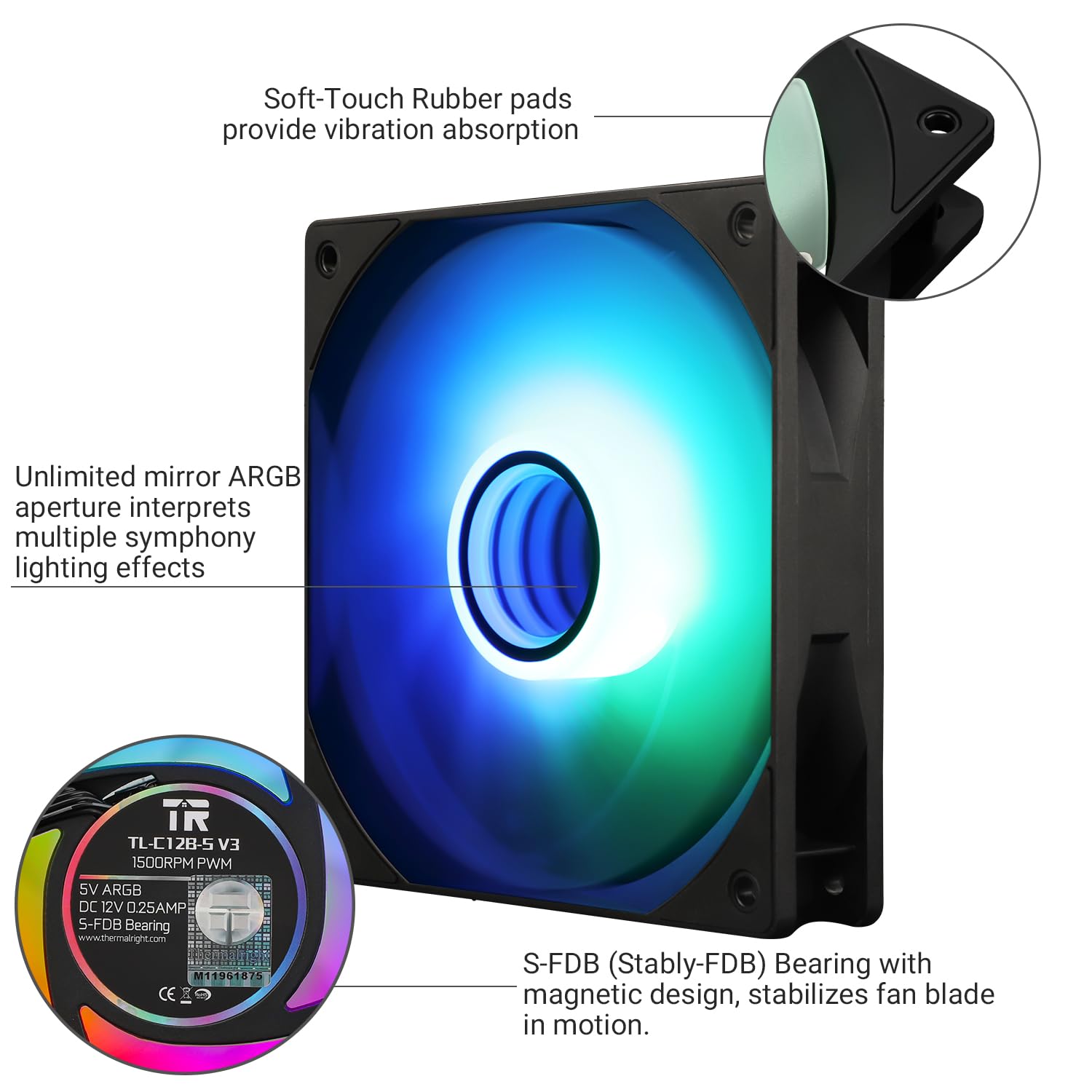Thermalright TL-C12B-S ARGB CPU Case Fan 120mm Fan Mirror Light Effect ...