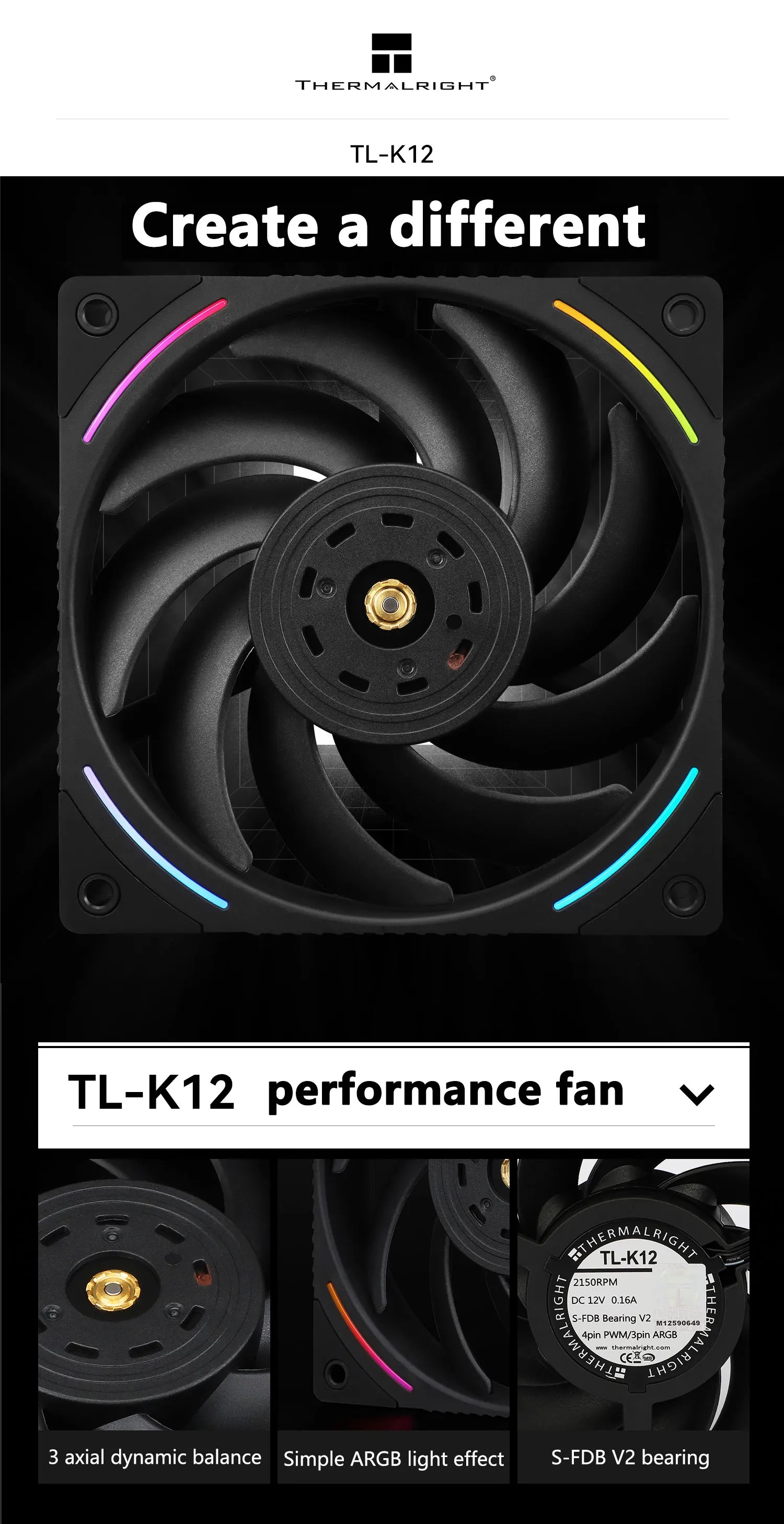 Thermalright TL-K12W ARGB Aperture Case Fan 2150RPM 120mm CPU Cooler Fan Chassis Fan 4pin PWM ...