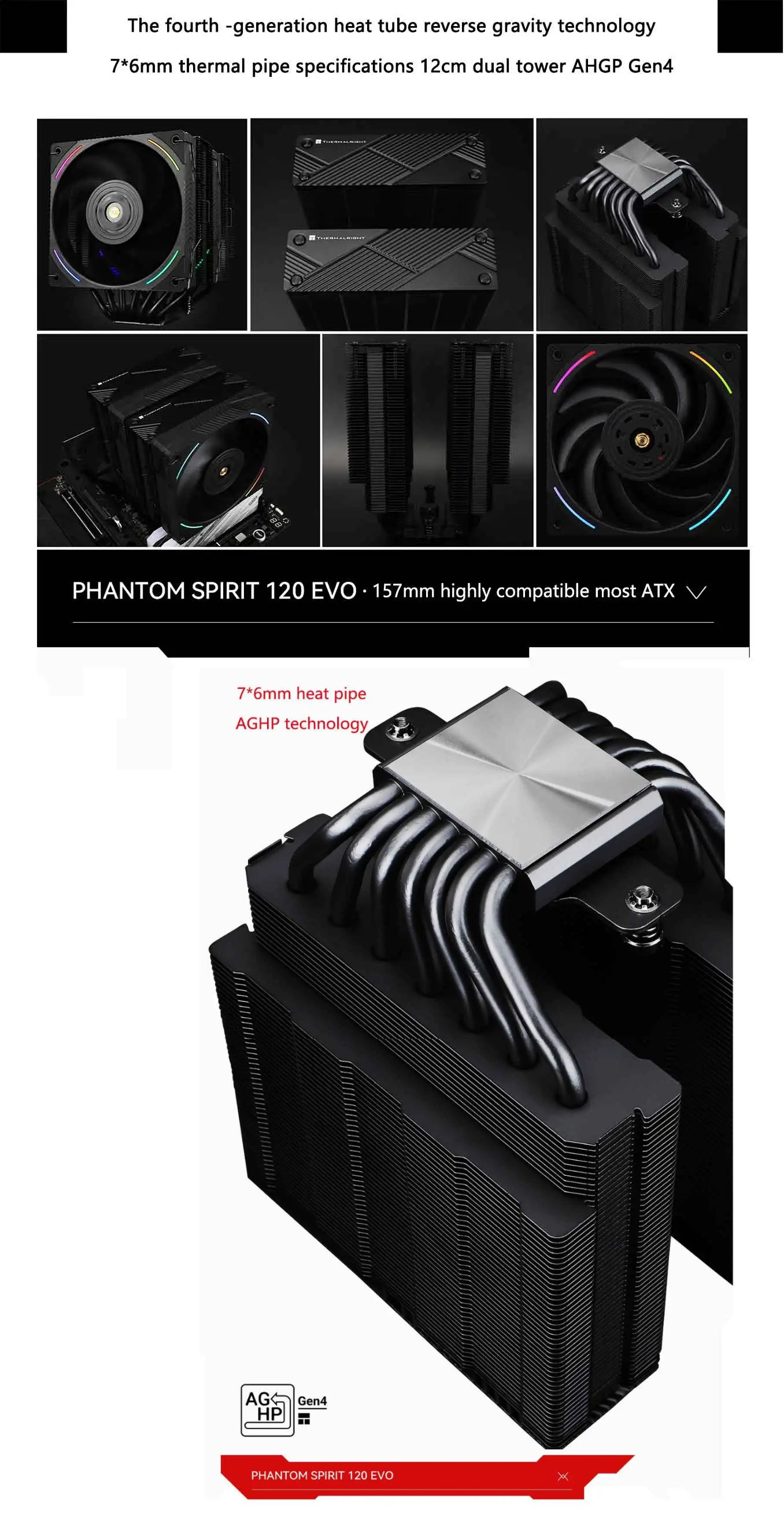 Thermalright PS120 EVO Radiator CPU Cooler 7×6mm Heat Pipes CPU Air Cooler Dual PWM Fan 2150RPM ...