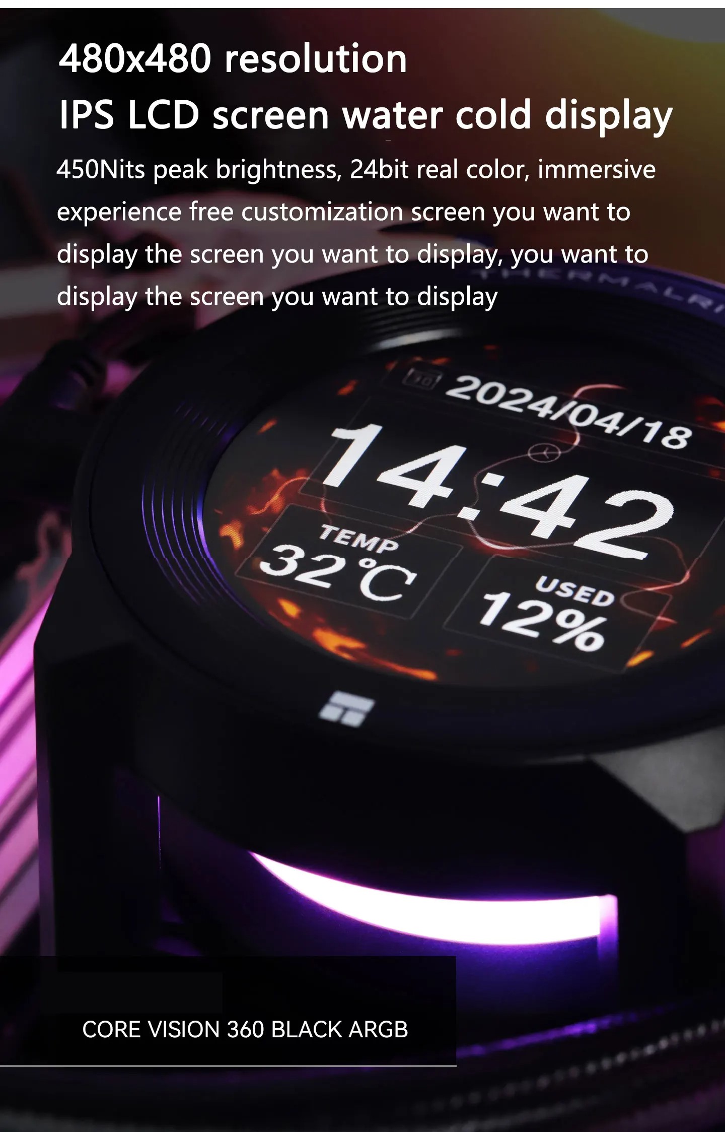 Thermalright CV360 Black CPU Liquid Cooler ARGB 2.4 Inch IPS Water ...