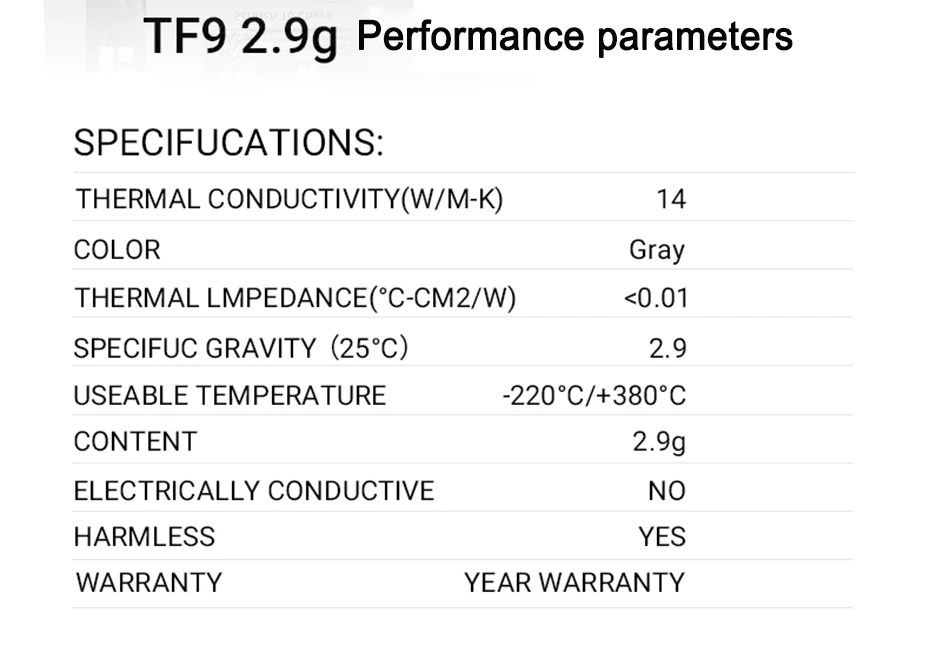 Thermalright TF9 1.5g/2.9g Thermal Paste Heat Sink Compound 14W/m.k ...
