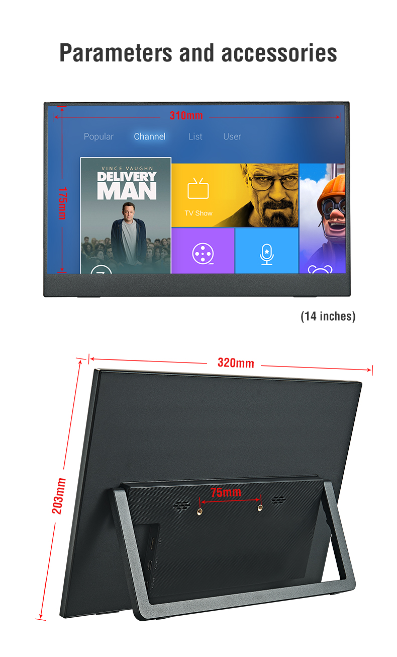 Anmite 14" Touch Portable Monitor 1080P for Laptop Usb Type-c HDMI ...