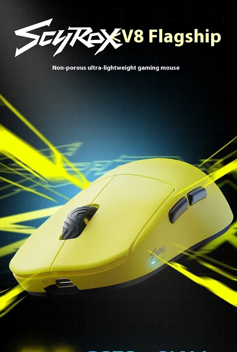 SCYROX V8 pore free ultra lightweight wireless gaming mouse, pixart 3950 sensor, 8K polling rate ...
