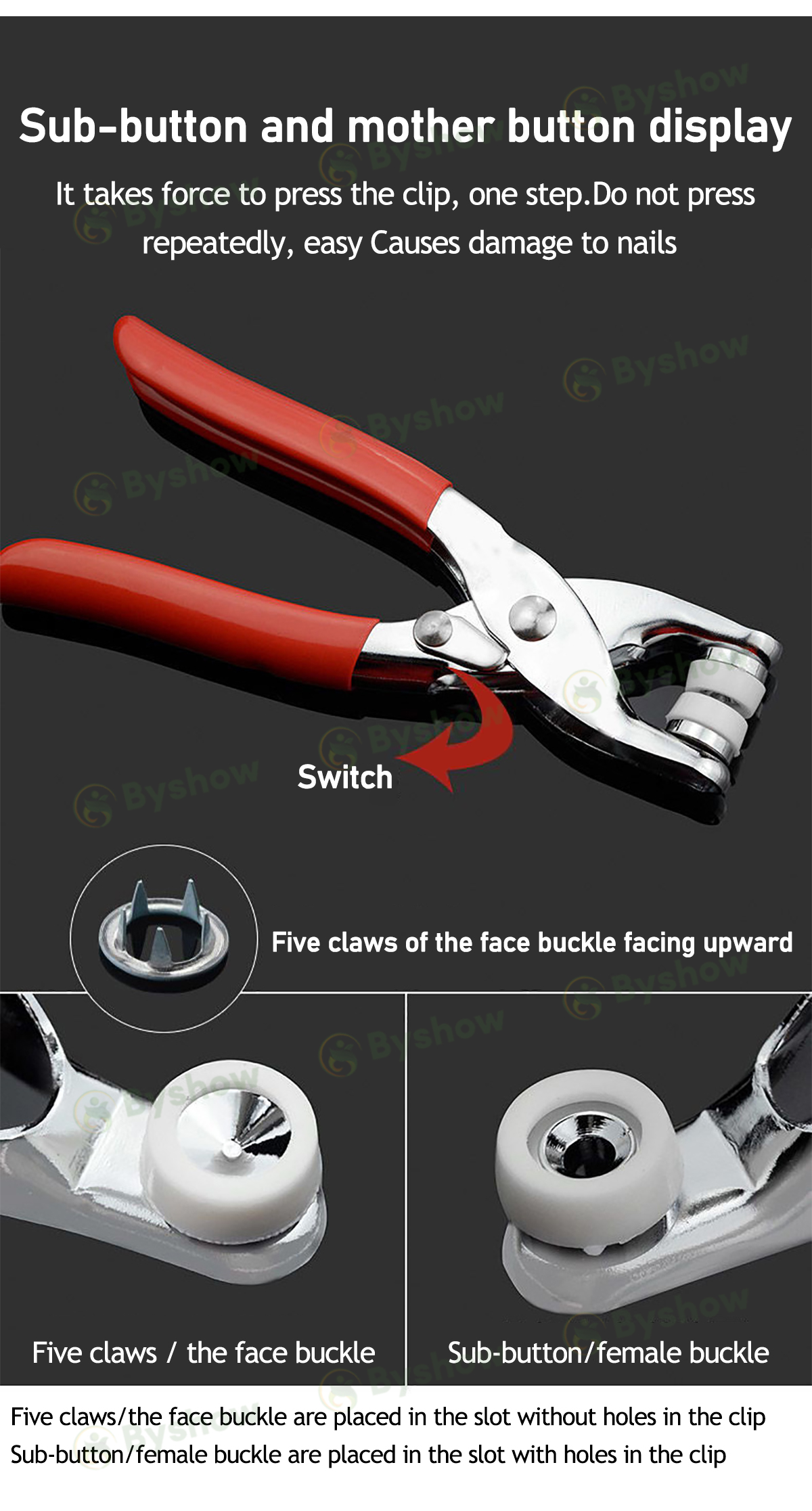 【Byshow】Snap Button Plier Metal Snap Button Set Colorful Hollow Five Claw Buckle 100PCS ...