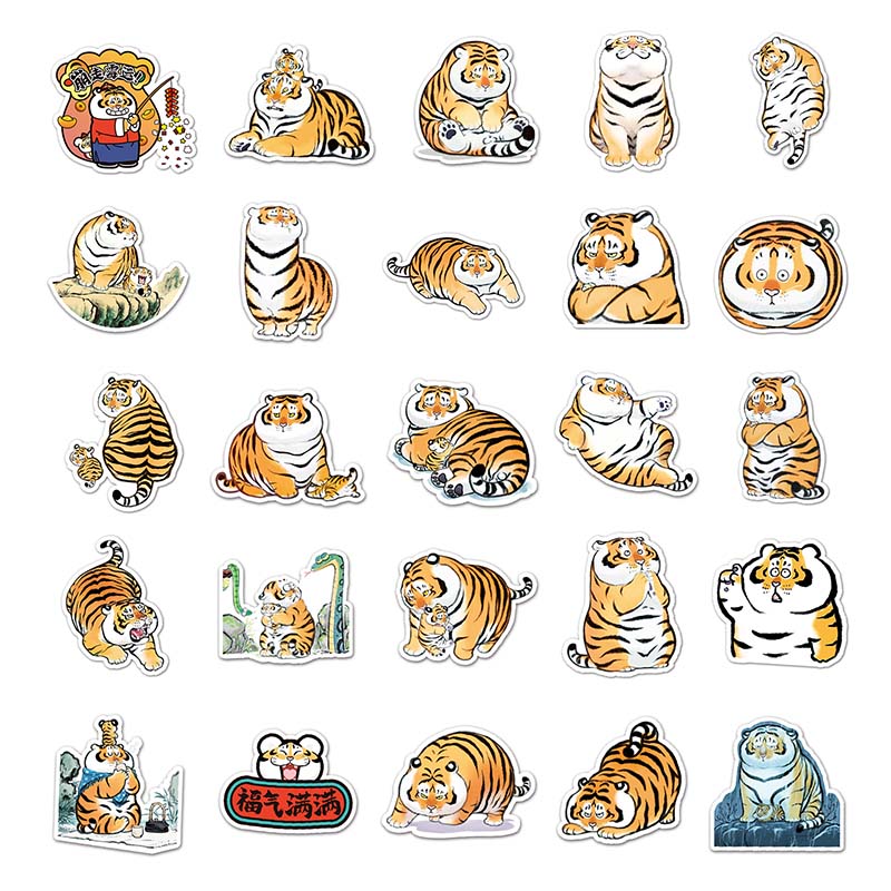 50pcs Fat Tiger Cartoon Stickers Cute Kawaii Animal Stickers Kids Toys ...