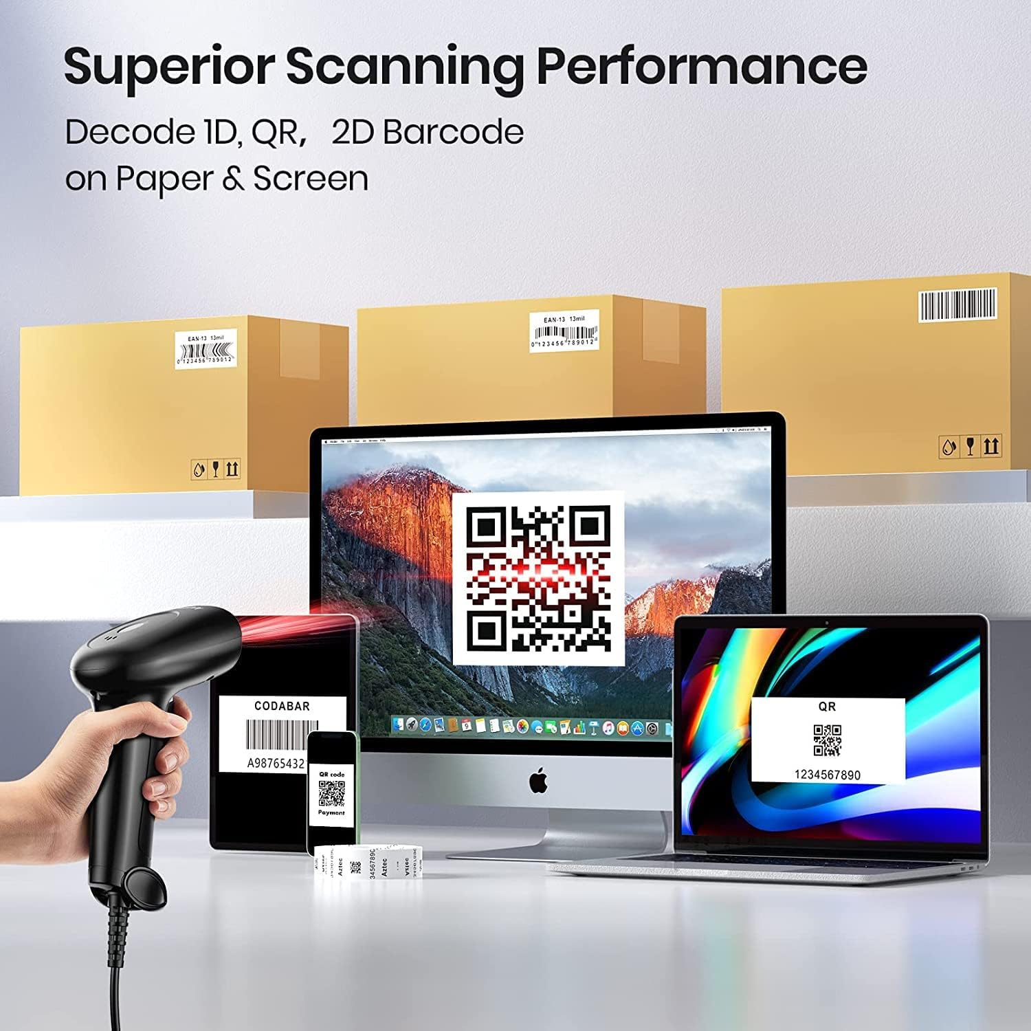 [Local Stock]Automatic Scanning Portable 1D 2D Barcode Scanner USB ...