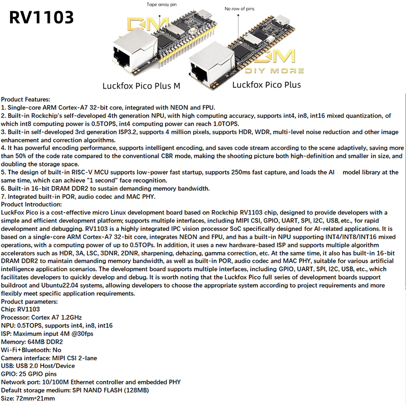Diymore Luckfox RV1106/RV11013 Artificial Intelligence Development ...