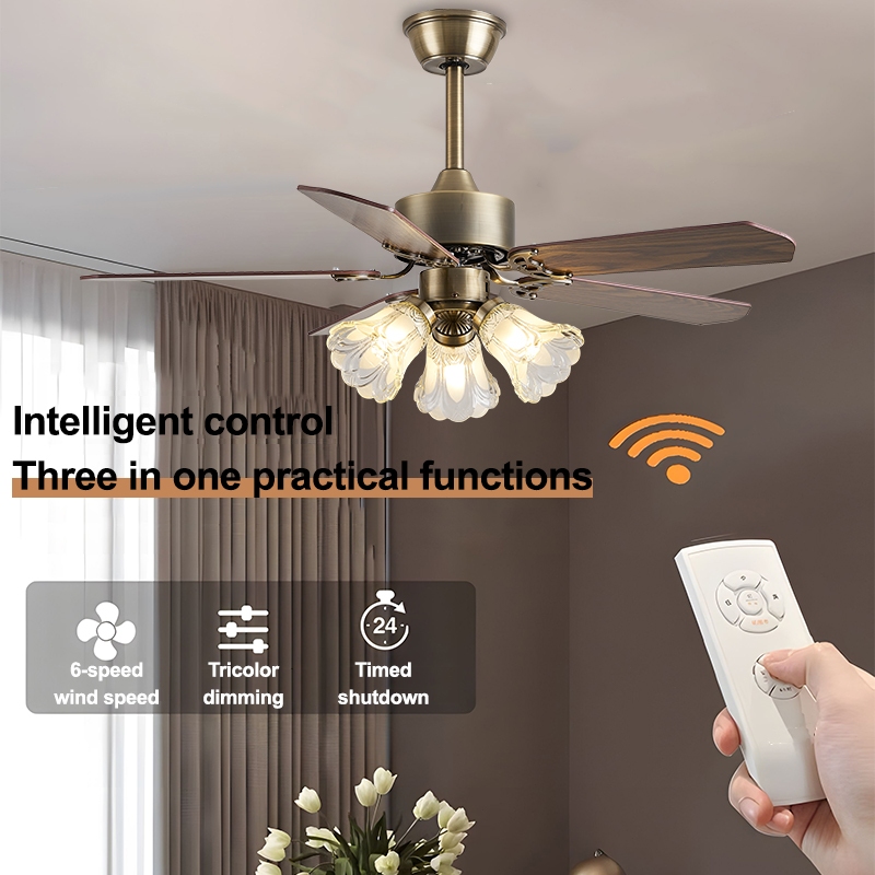 Wooden Ceiling Fan With Light 6 Speed Remote Control Ceiling Fan Light ...